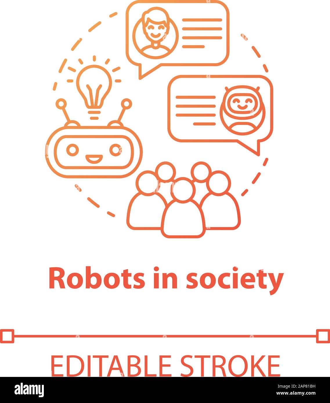 Robots in society red concept icon. Communication with artificial ...