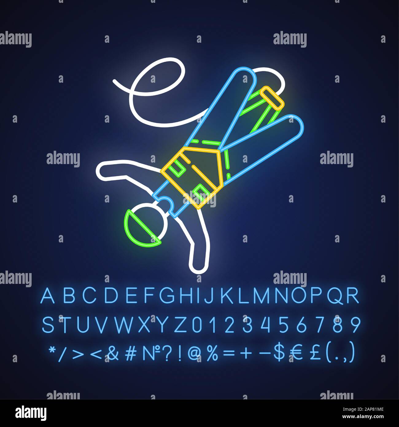 Bungee jumping neon light icon. Extreme sport. Bungy jumper falling ...