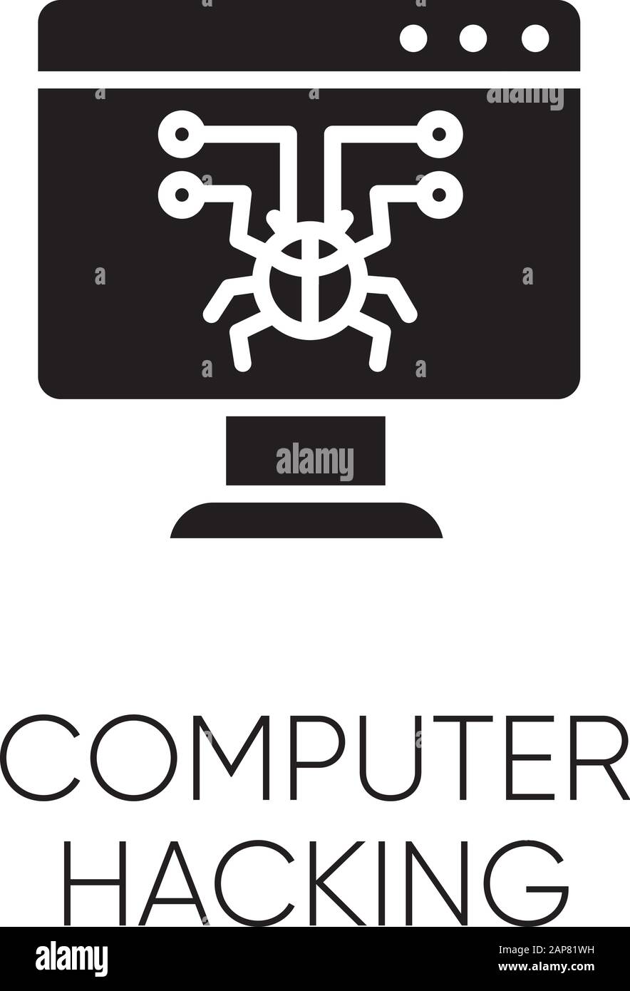 Computer hacking glyph icon. Illegal access gain. Security breach ...