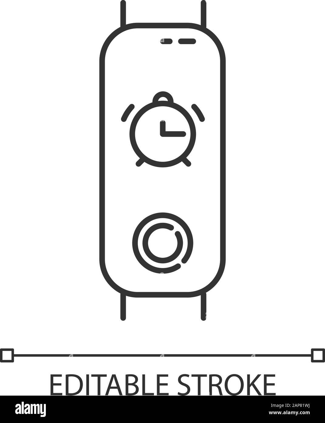 Fitness tracker with alarm clock function linear icon. Wellness device ...