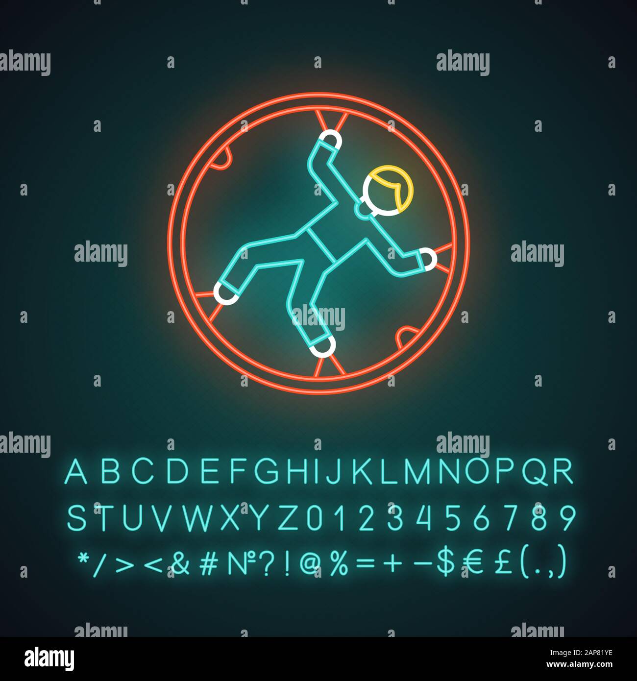 Zorbing neon light icon. Globe-riding, orbing. Person in transparent ...