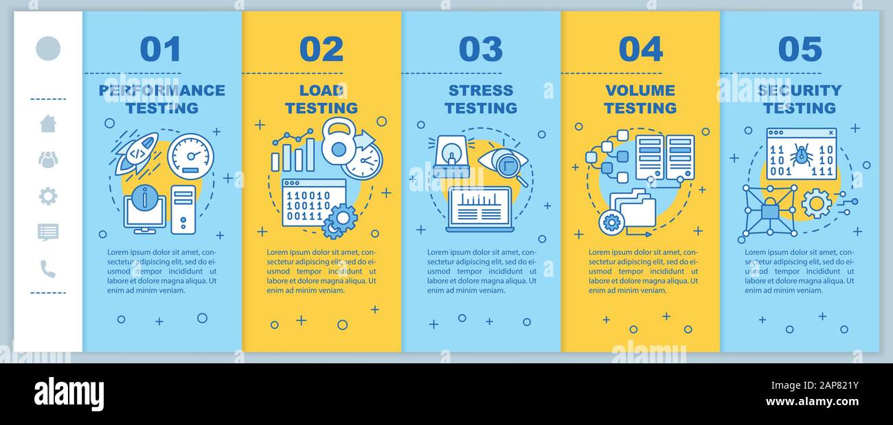 Program Performance Testing Onboarding Mobile Web Pages Vector Template Responsive Smartphone