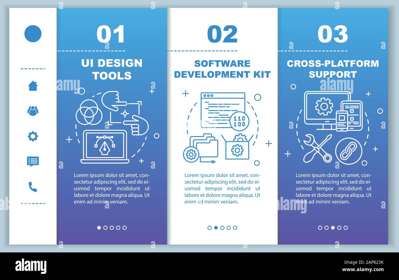 Software development onboarding mobile web pages vector template. Responsive smartphone website ...