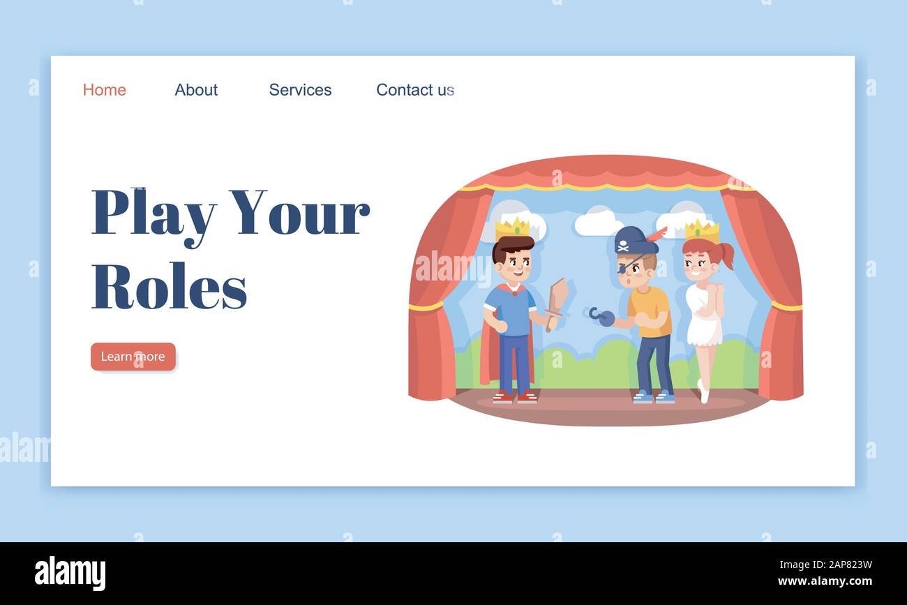 Play your roles landing page vector template. Children drama club ...