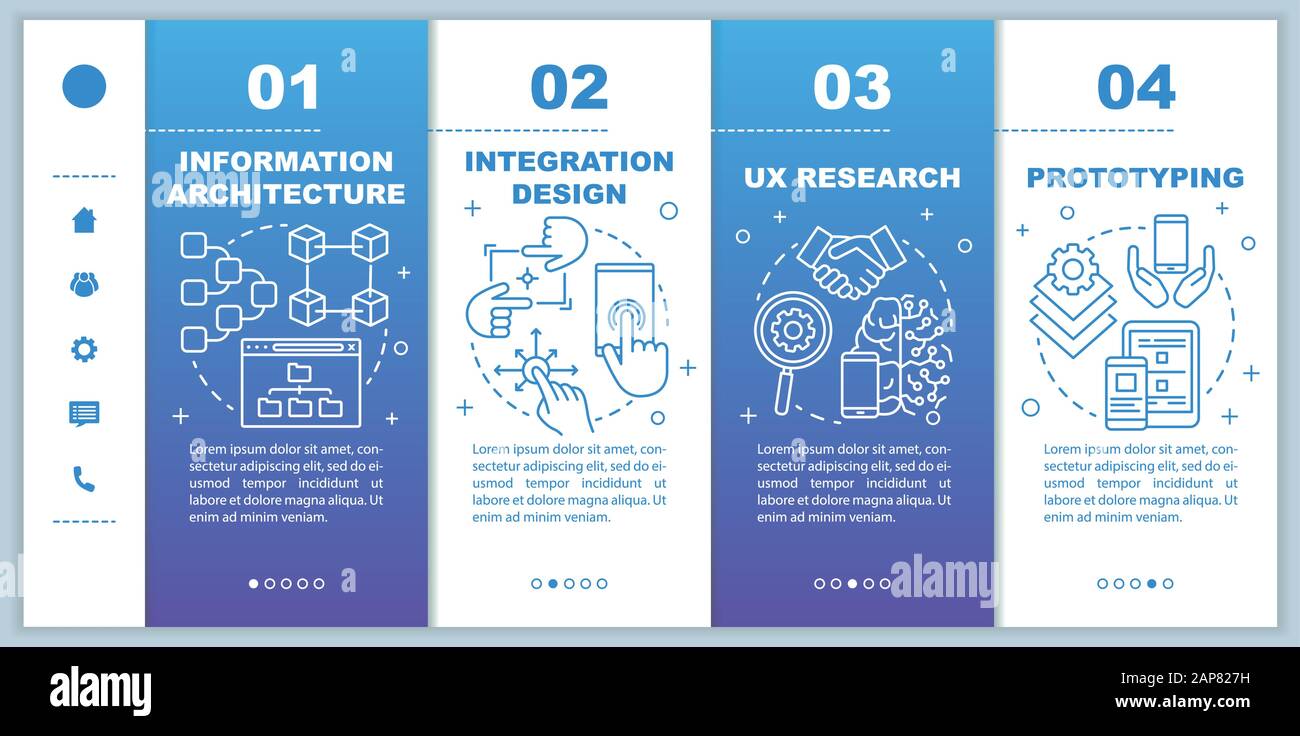 Information architecture onboarding mobile web pages vector template. Responsive smartphone ...