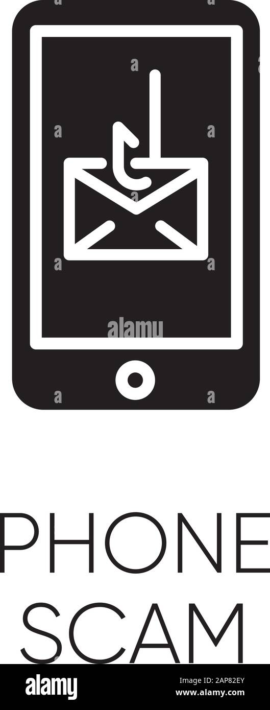 Phone scam glyph icon. Communications fraud. One-ring trick. Smishing ...