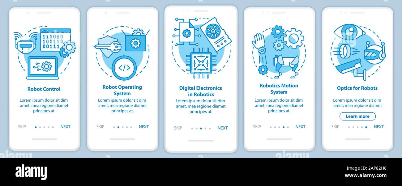 Robotics Courses Onboarding Mobile App Page Screen Vector Template Robots Learning And