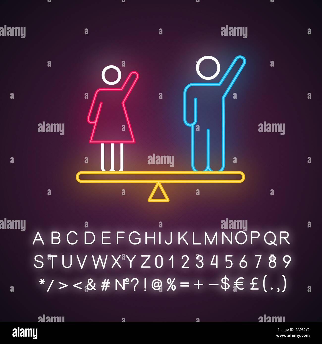 Gender equality neon light icon. Woman and man human right. Democracy ...