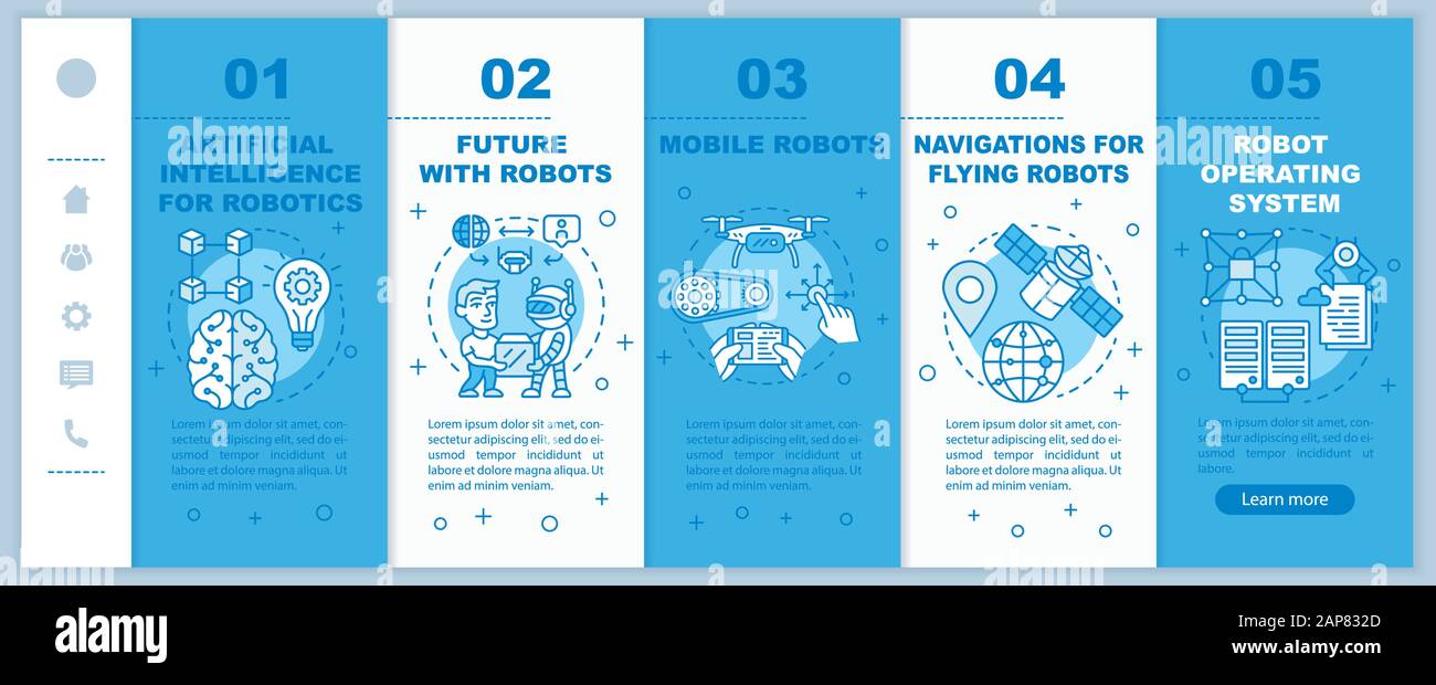 Robotics Courses Onboarding Mobile Web Pages Vector Template Automation Responsive Smartphone