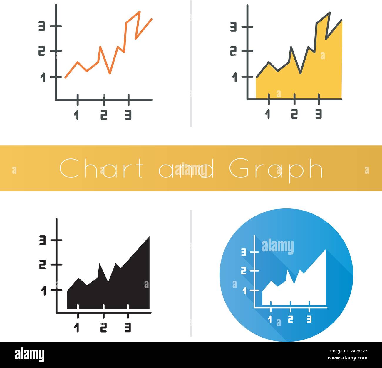 Area chart icon. Rising graph with indexes. Increasing diagram ...