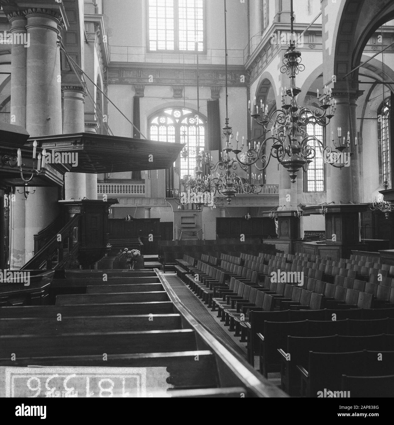 Amsterdam. Interior of the Westerkerk with pulpit with the small organ ...