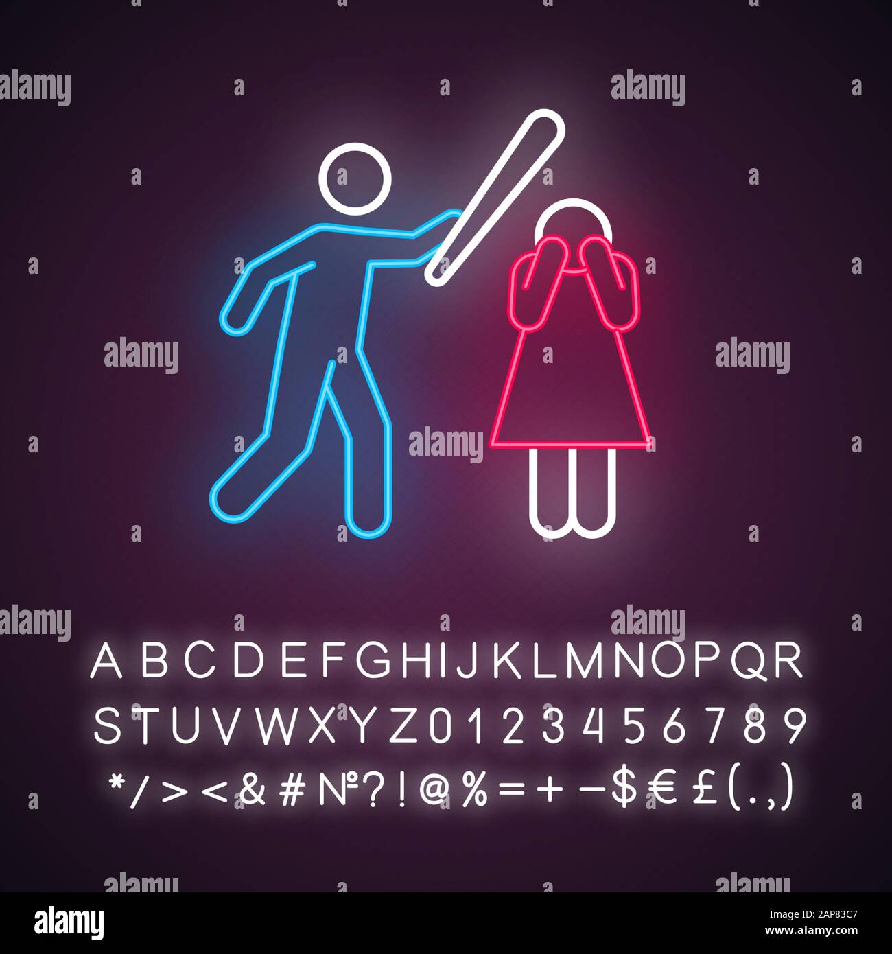 Violence against woman neon light icon. Female abuse, harassment ...