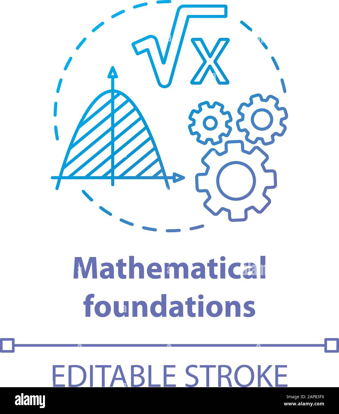 Mathematical foundations blue gradient concept icon. Calculations base idea thin line ...