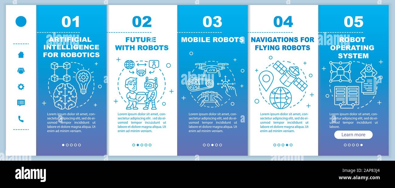 Robotics Courses Onboarding Mobile Web Pages Vector Template Cybernetics Responsive Smartphone