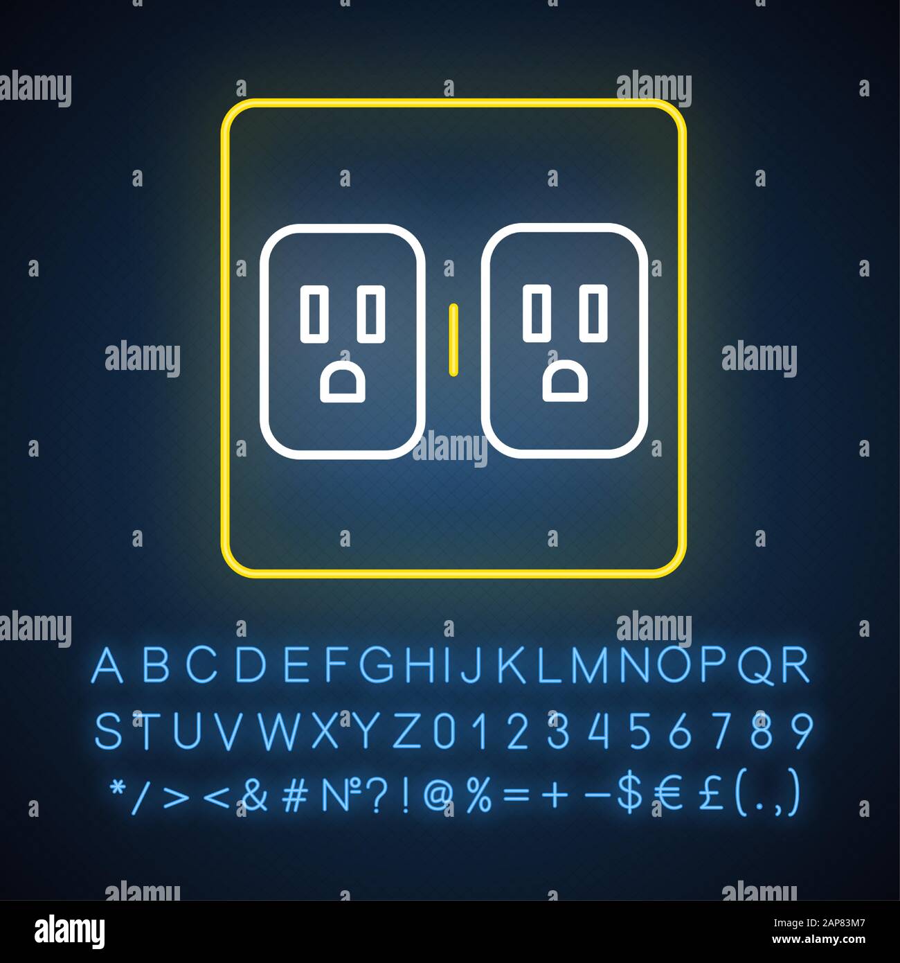 Charging outlets neon light icon. Two wall sokets. Electrical ...