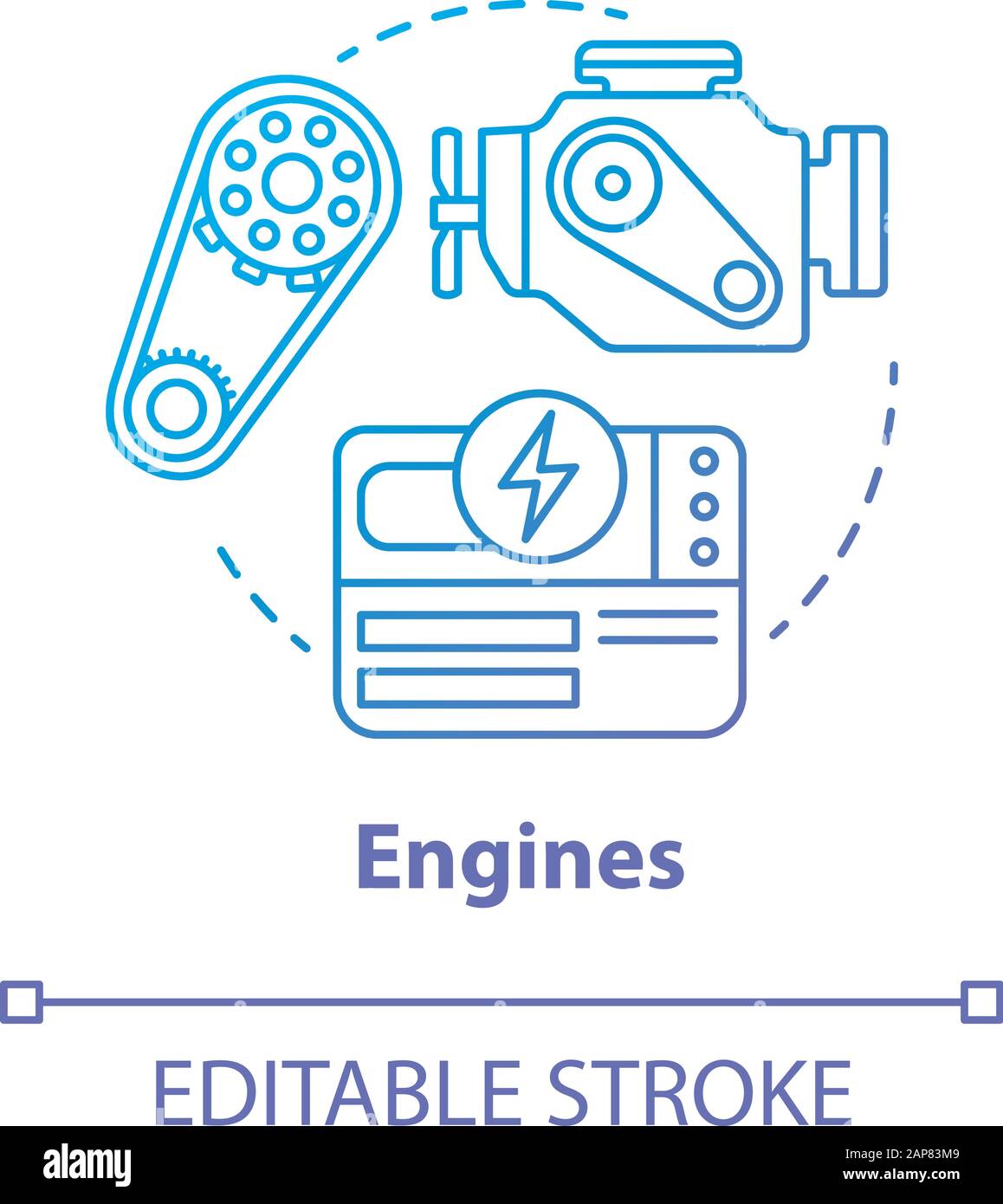 Engines blue gradient concept icon. Power source idea thin line ...