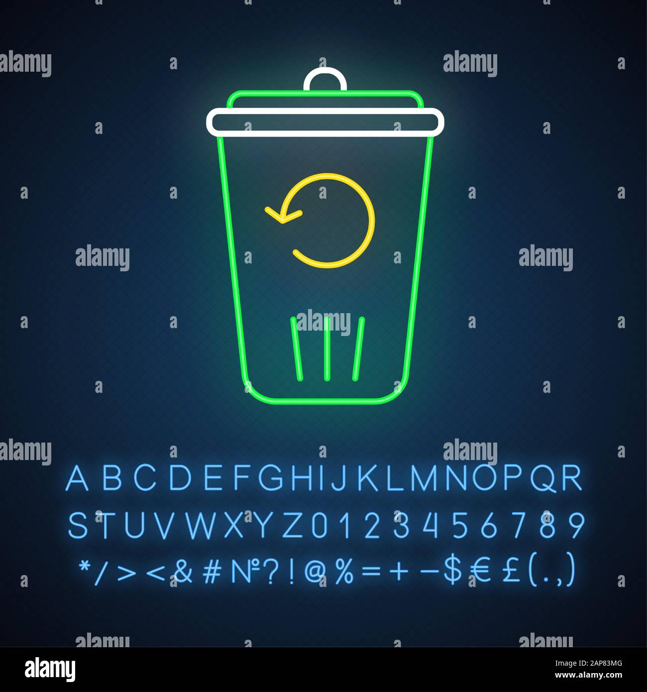 Recycling service neon light icon. Converting waste materials. Garbage ...