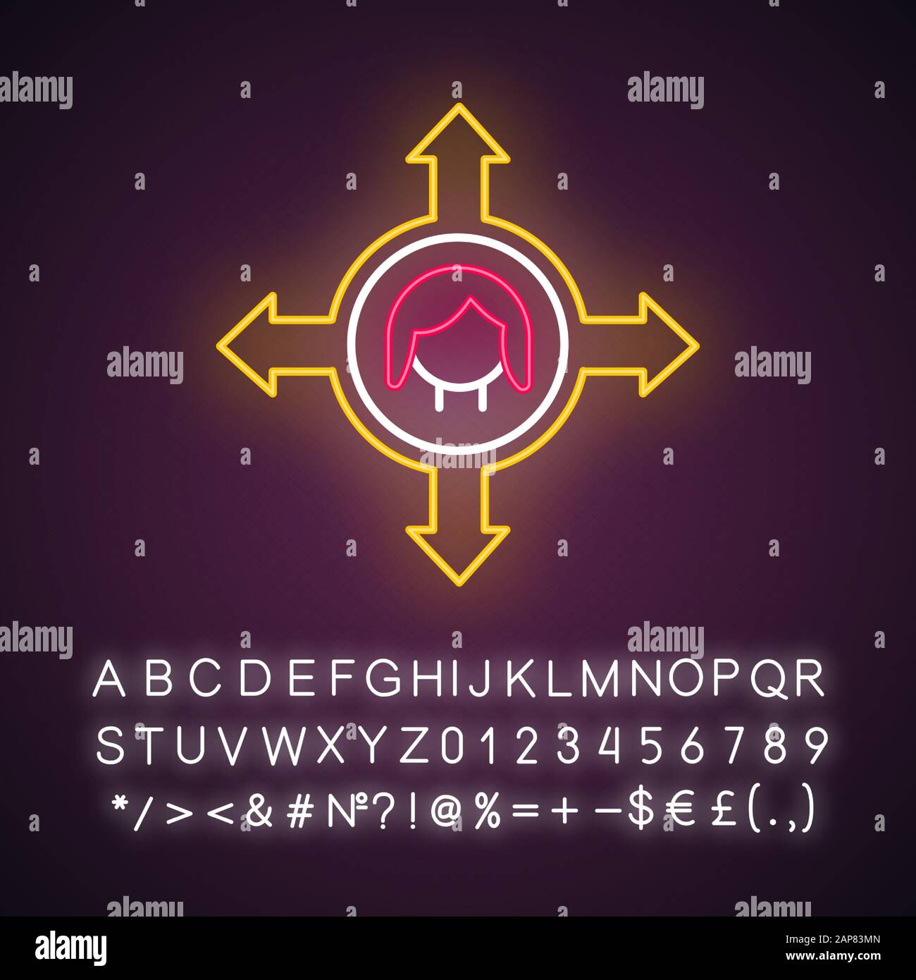 Women's freedom of movement neon light icon. Female right. Woman ...