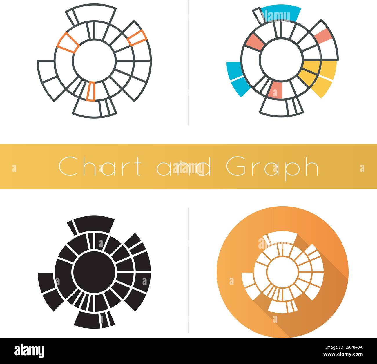 Sunburst diagram icon. Radial chart. Round information presentation ...