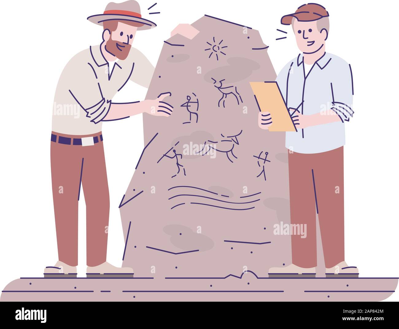 Study of ancient cave paintings flat vector illustration. Archaic ...