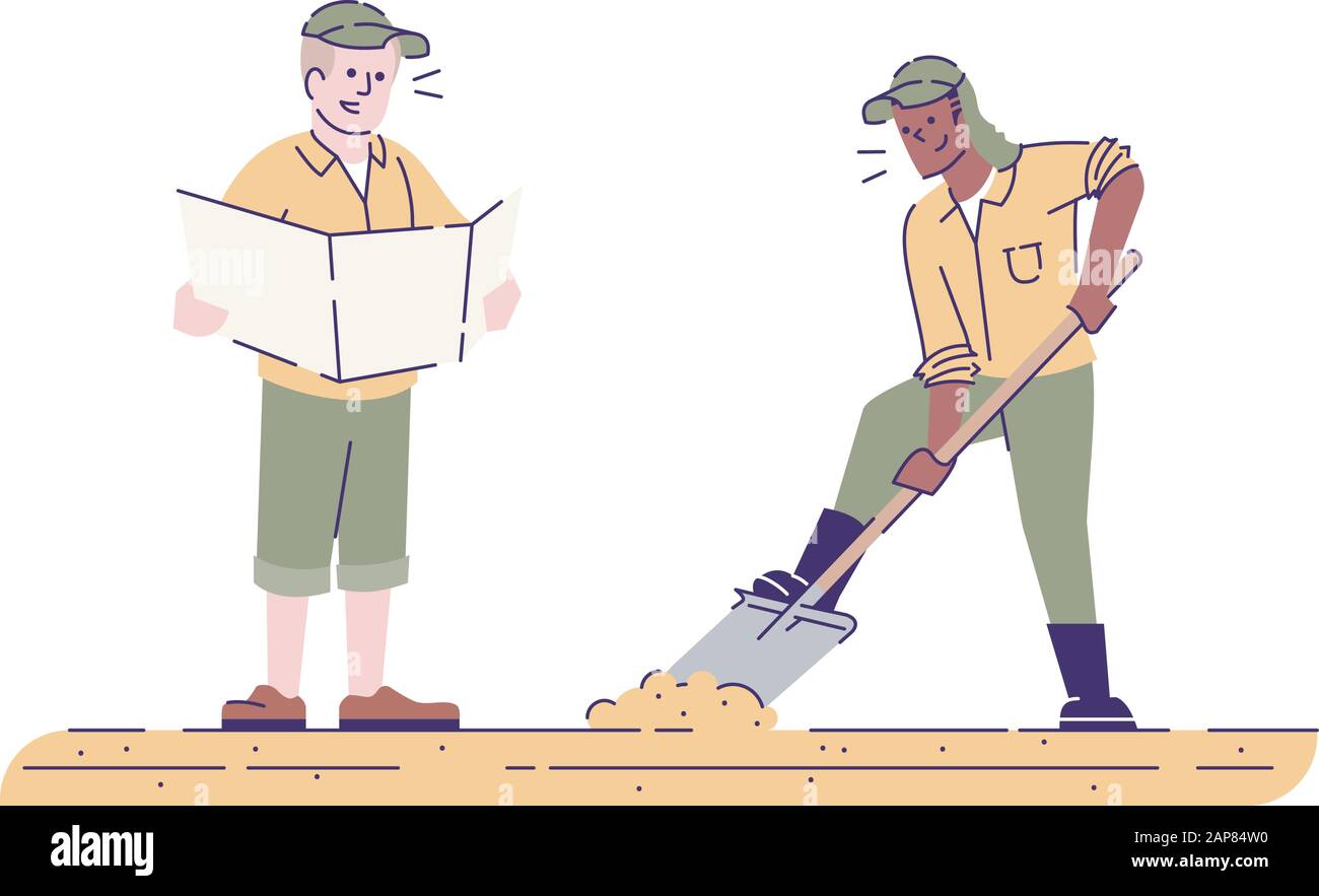 Field survey and excavation flat vector illustration. Archeological ...