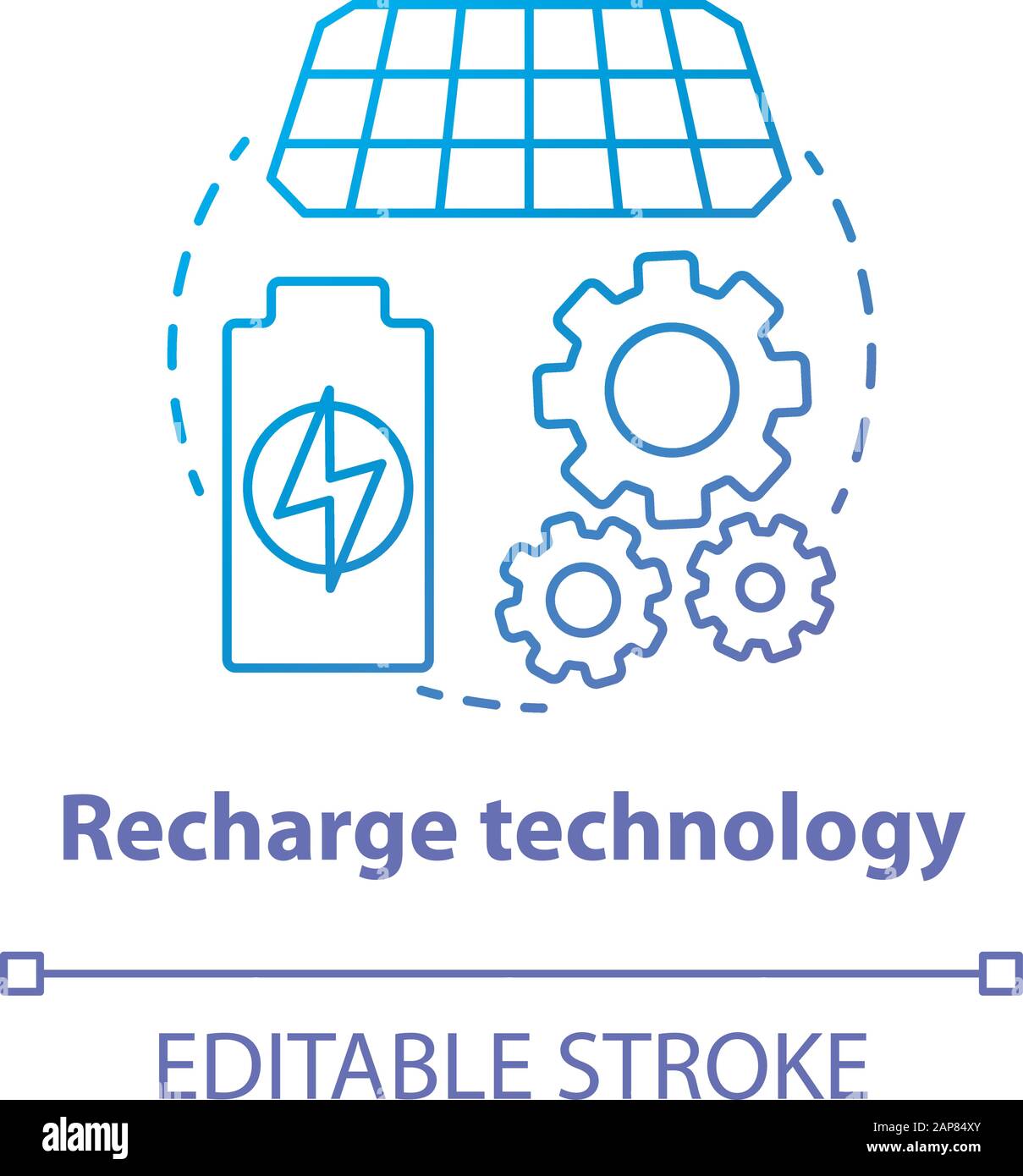 Recharge technology blue gradient concept icon. Sun batteries idea thin ...