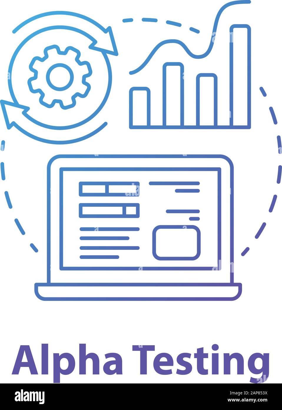 Alpha testing concept icon. Software development stage idea thin line ...