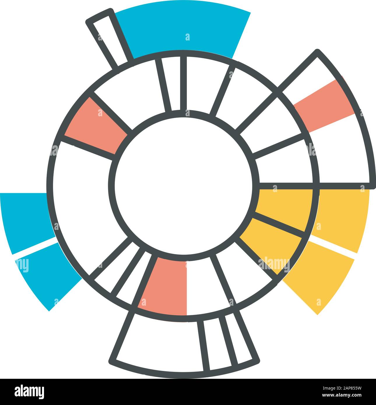 Sunburst diagram color icon. Radial chart. Round information ...