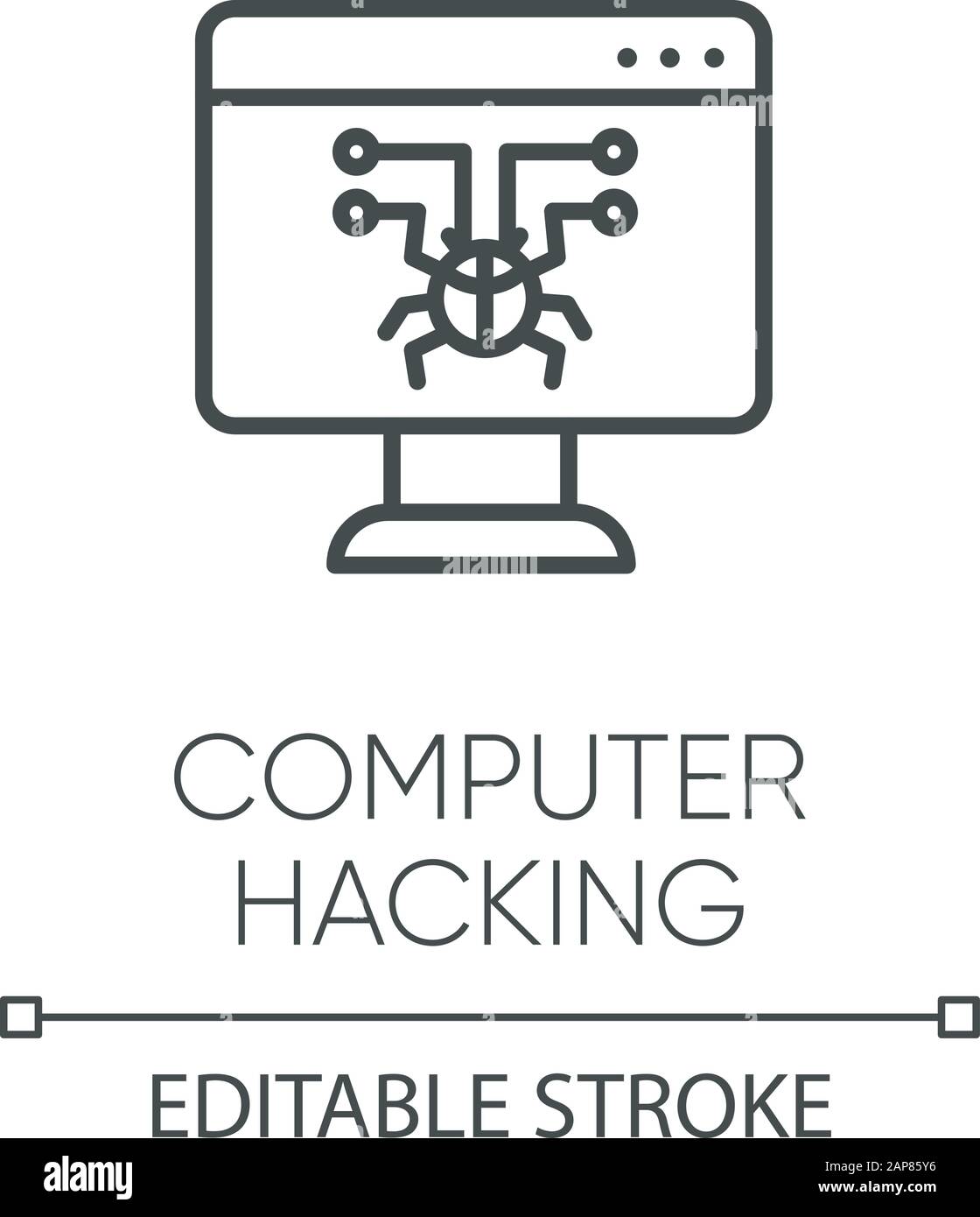 Computer hacking linear icon. Illegal access gain. Security breach ...