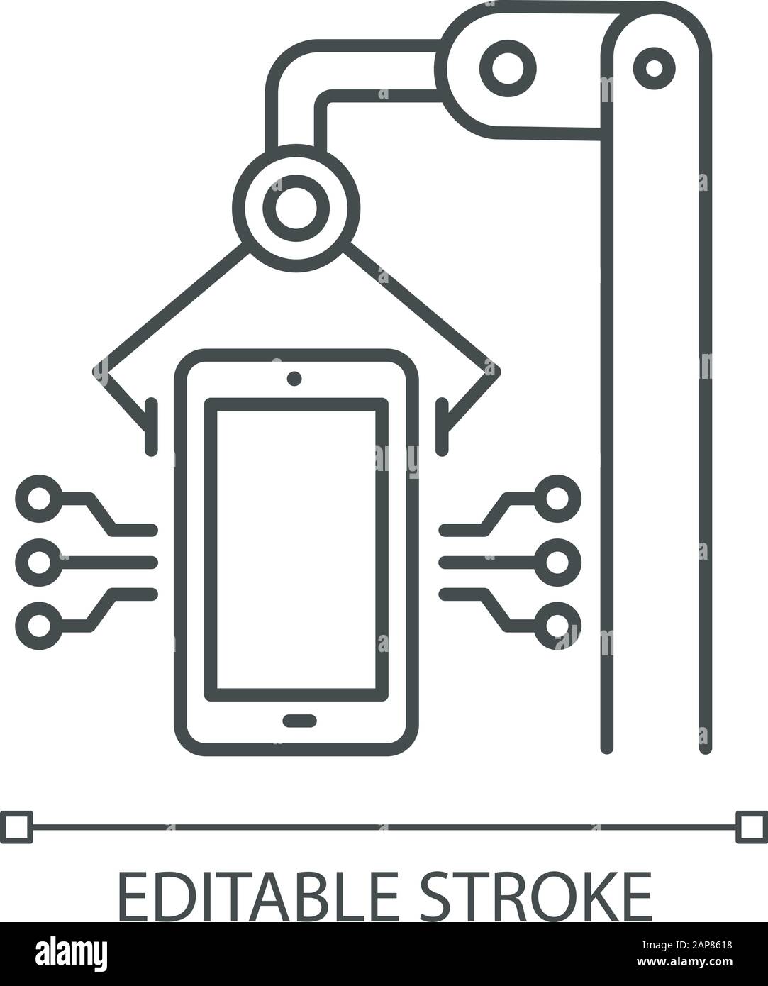 Electronics industry linear icon. Smartphone and tablet production ...