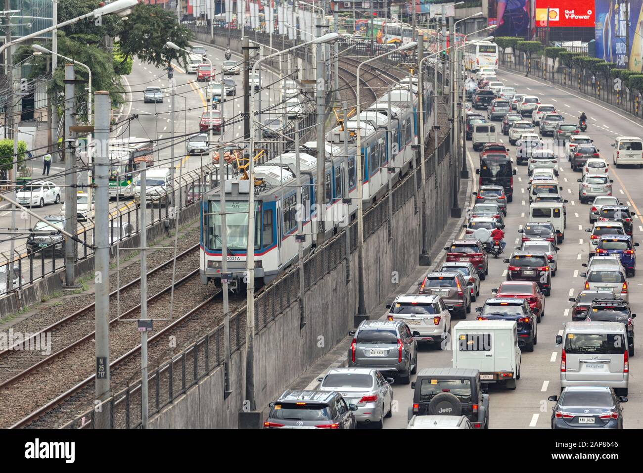 Manila, Philippines - January, 20, 2020: Heavy traffic, many cars and ...