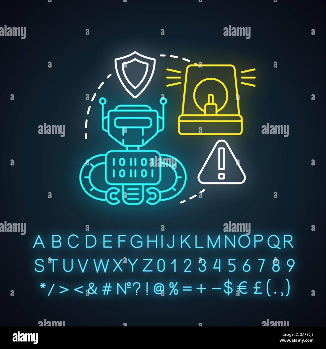 Security robotics neon light concept icon. Safety technology idea ...