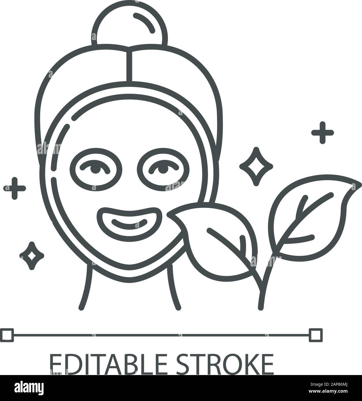 Face mask linear icon. Skincare routine. Beauty product. Facial healing ...