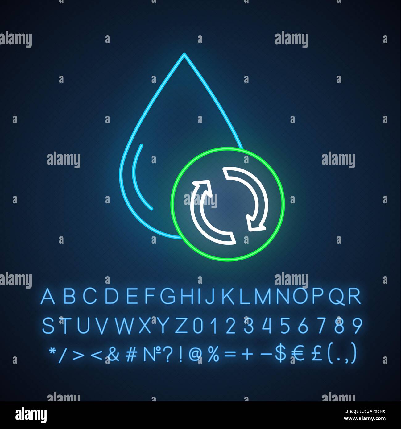 Water filtration, purification neon light icon. Conservation of planet ...