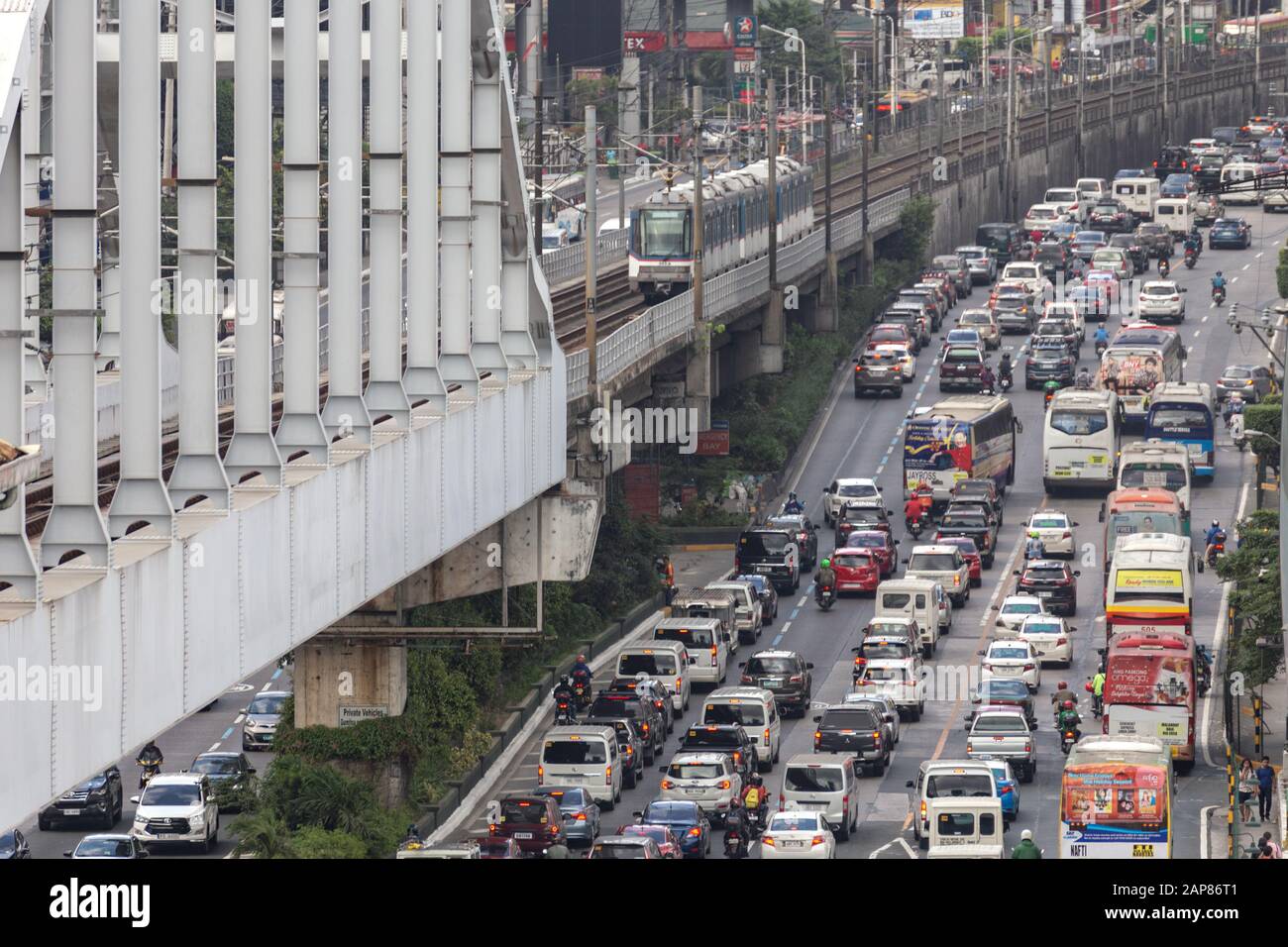 Manila, Philippines - January, 20, 2020: Heavy traffic, many cars on ...