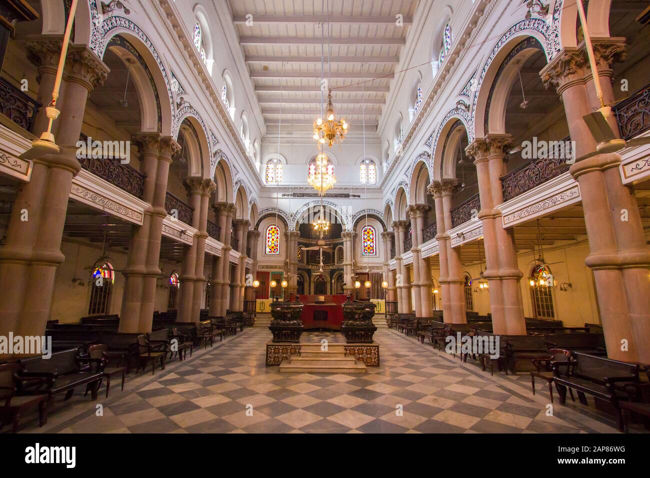 View of the grand main interior prayer area of the old Maghen David ...