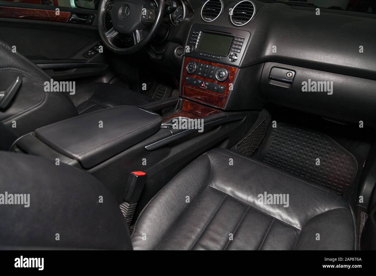 Novosibirsk, Russia - 08.01.2018: View to black interior of Mercedes ...