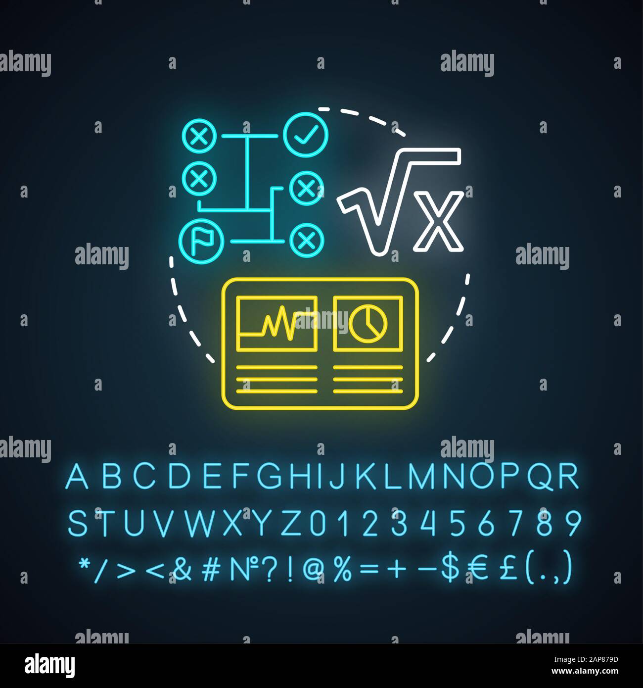 Mathematical base neon light concept icon. Calculations idea ...