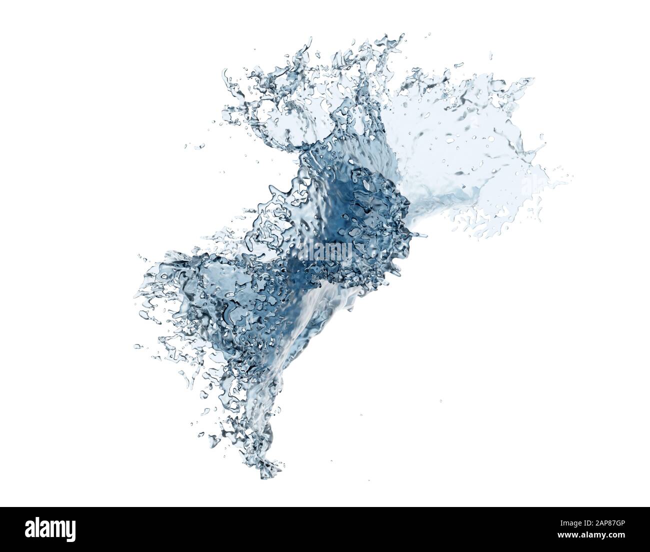 Blue water splash in mid-air with spray isolated on white background ...