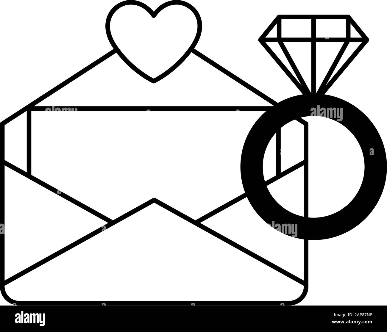 engagement ring with envelope, valentines day vector illustration ...