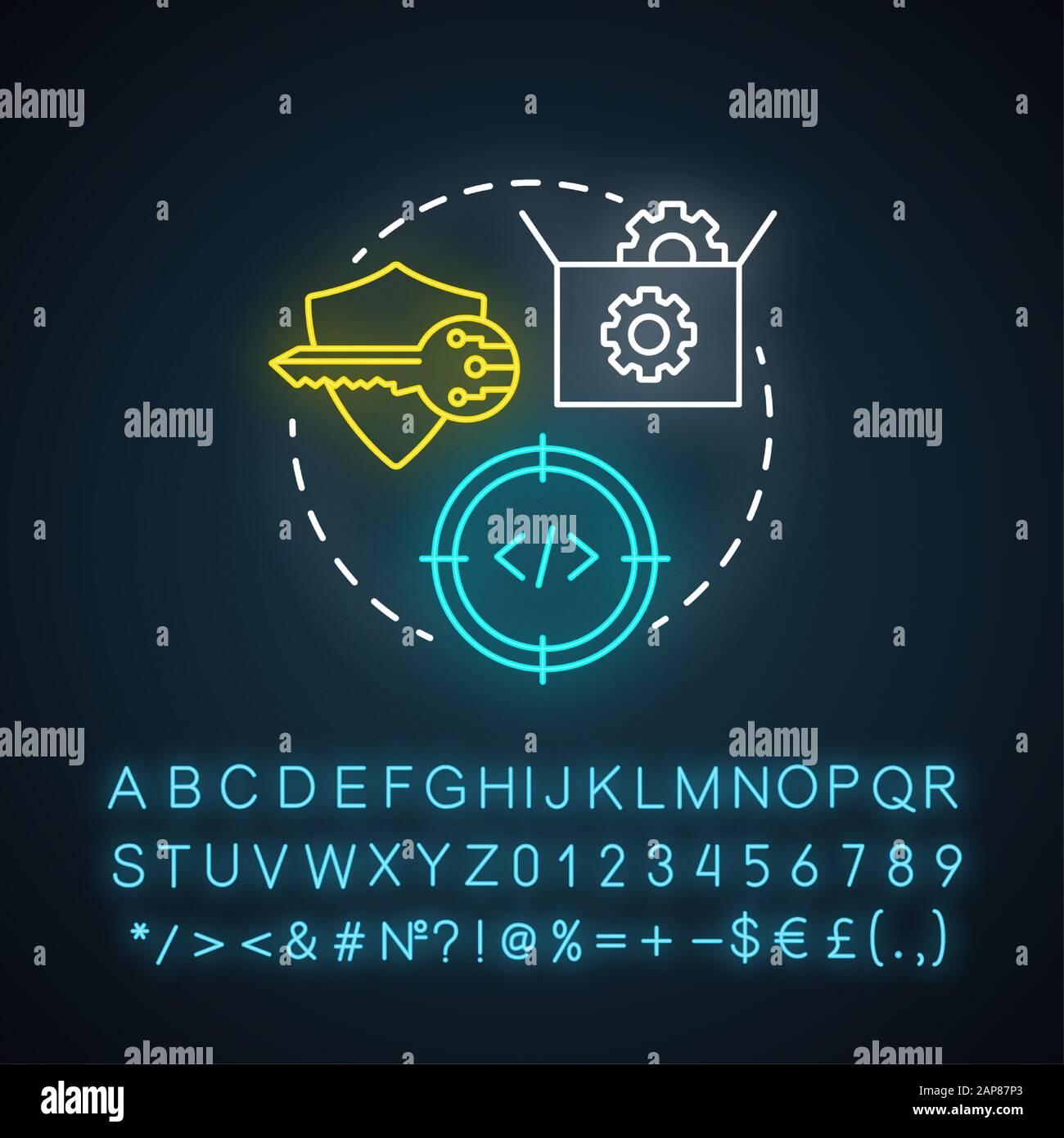 Robot operating system neon light concept icon. Robotics software idea ...