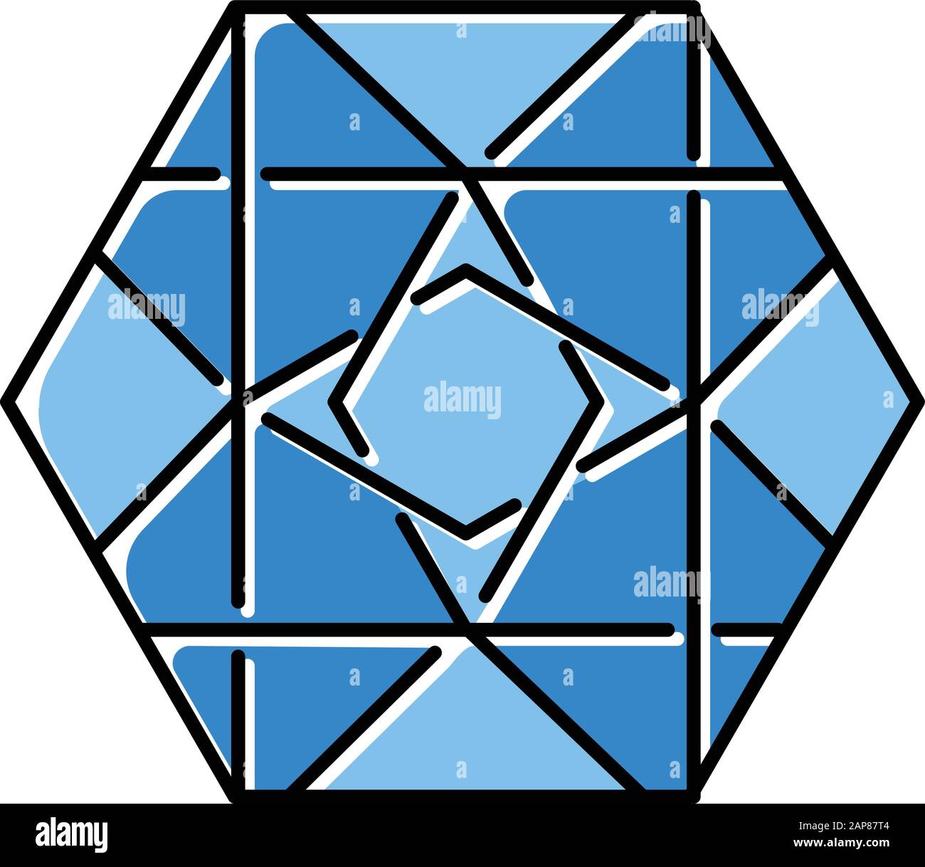 Ornamental hexagon color icon. Decorative geometric figure. Crossed ...