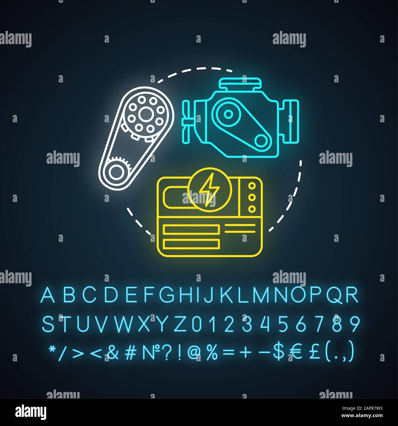 Engines neon light concept icon. Power source idea. Modern motors ...