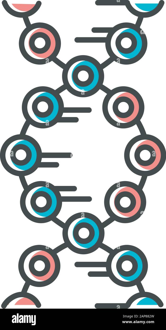 DNA strands color icon. Connected circles, lines. Deoxyribonucleic ...