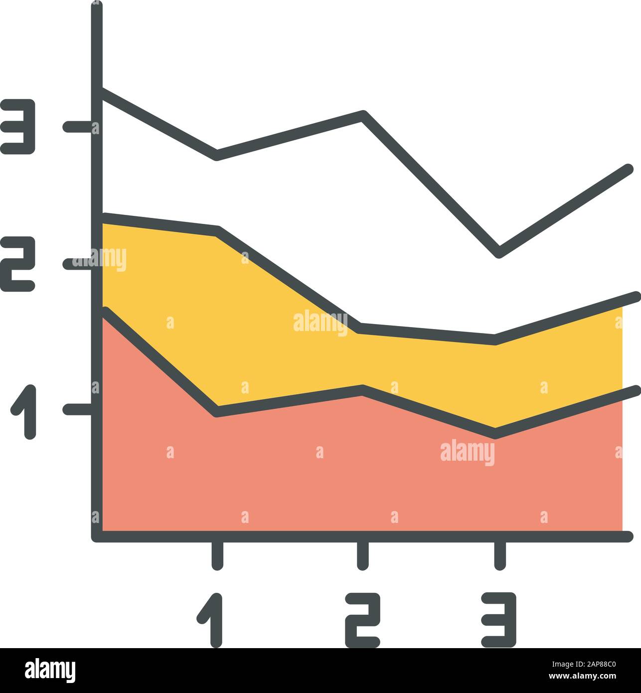 Area chart color icon. Increasing graph with segments. Rising ...