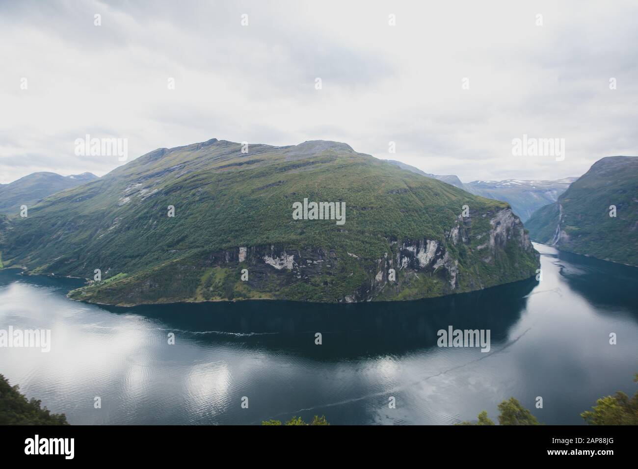 Famous Norwegian fjord, Geirangerfjord, with a Geiranger town in summer ...