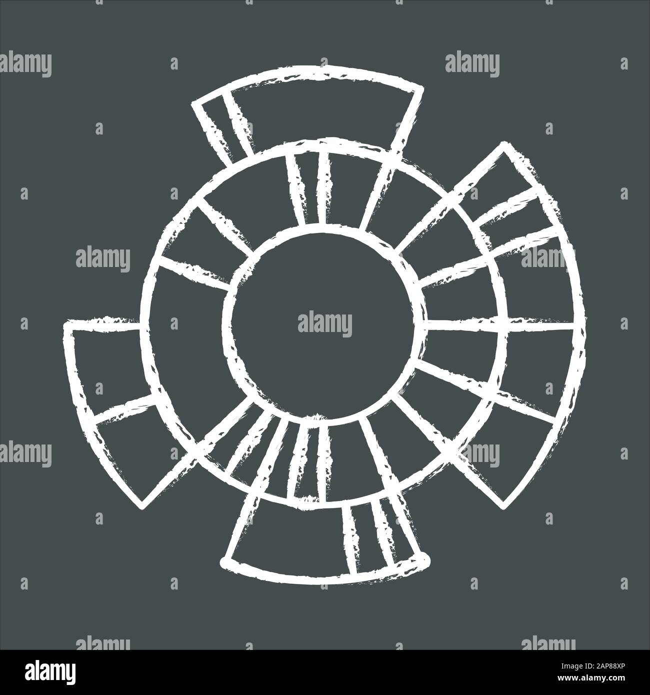 Sunburst diagram chalk icon. Radial chart. Round information ...