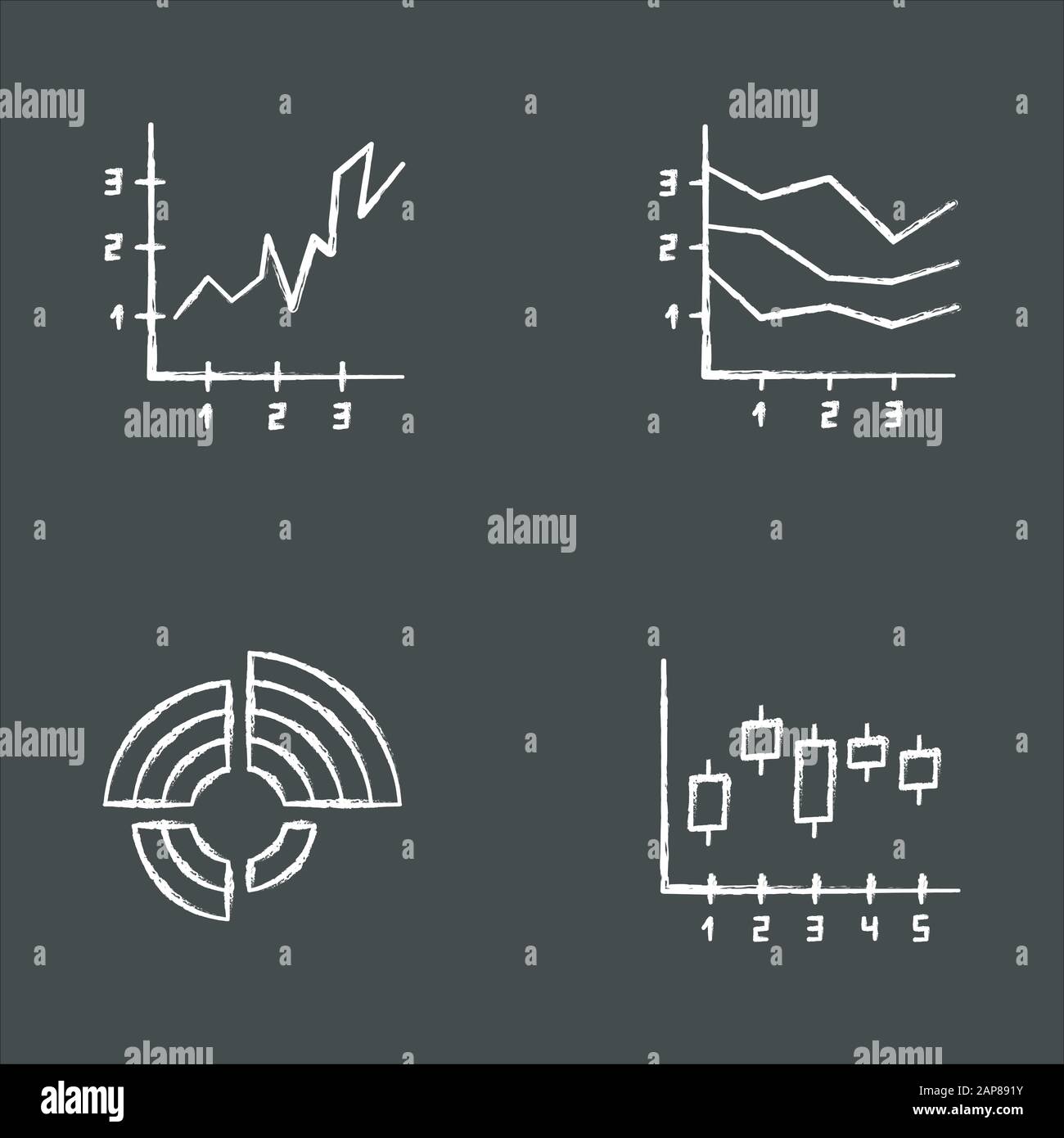 Chart and graph chalk icons set. Radial diagram with increasing values ...