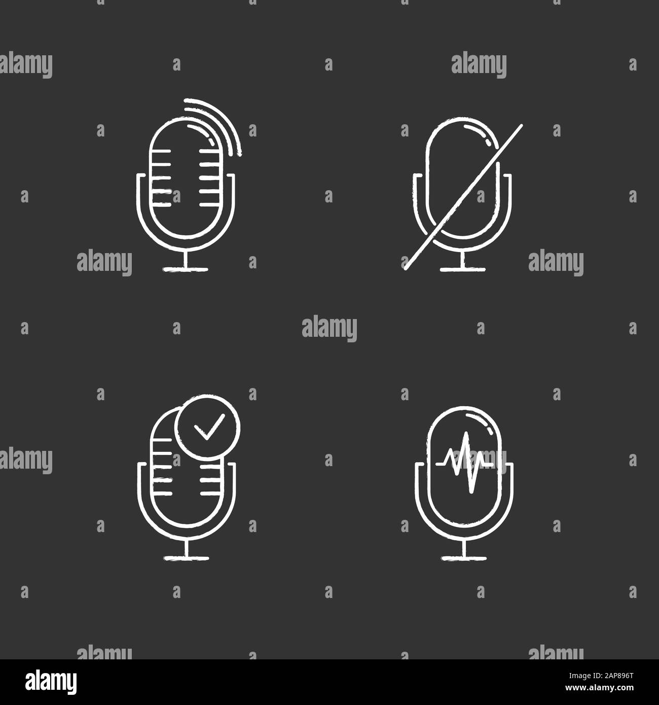 Microphone using modes chalk icons set. Voice control idea. Sound ...
