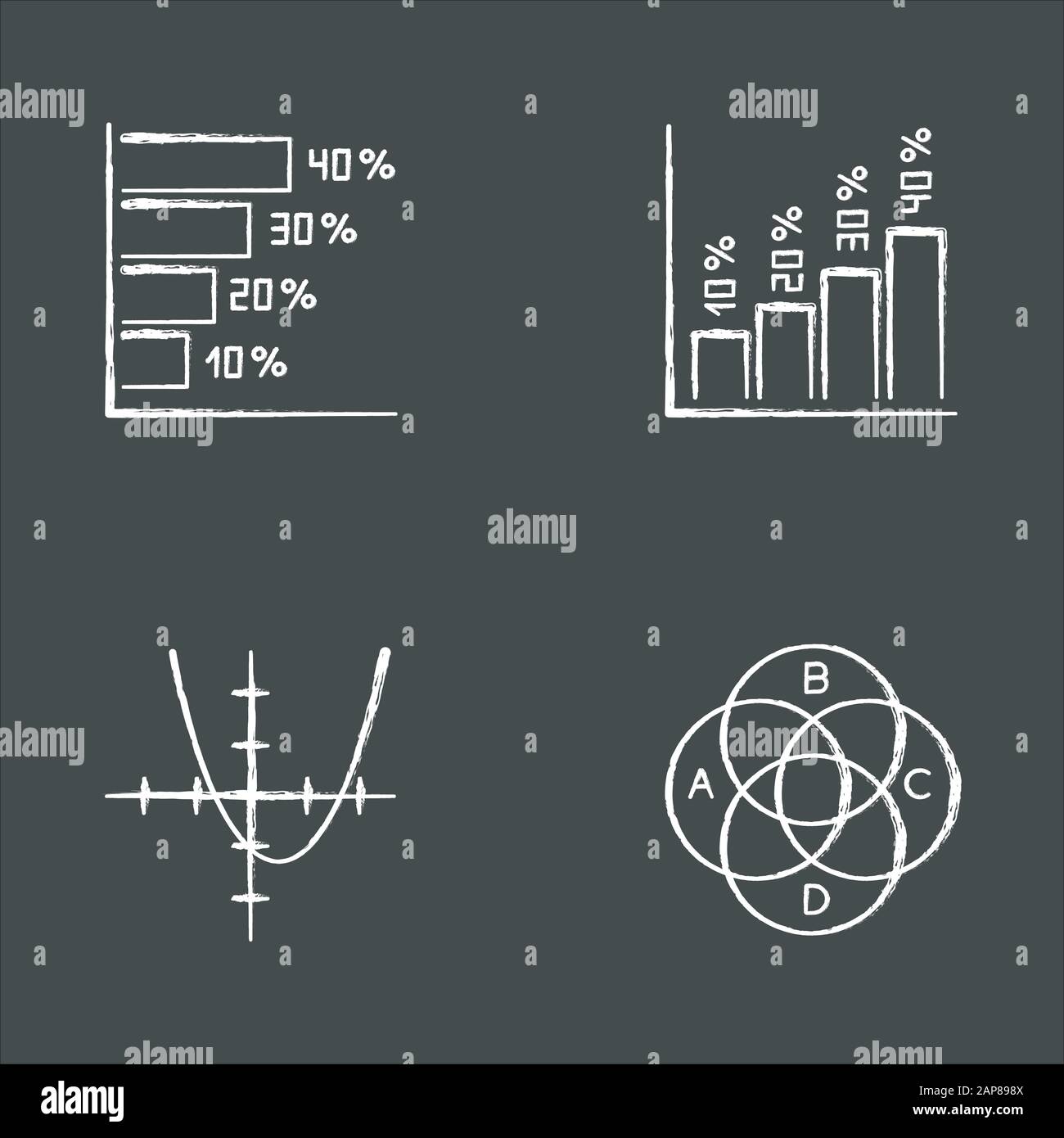 Chart and graph chalk icons set. Horizontal and vertical histogram with ...